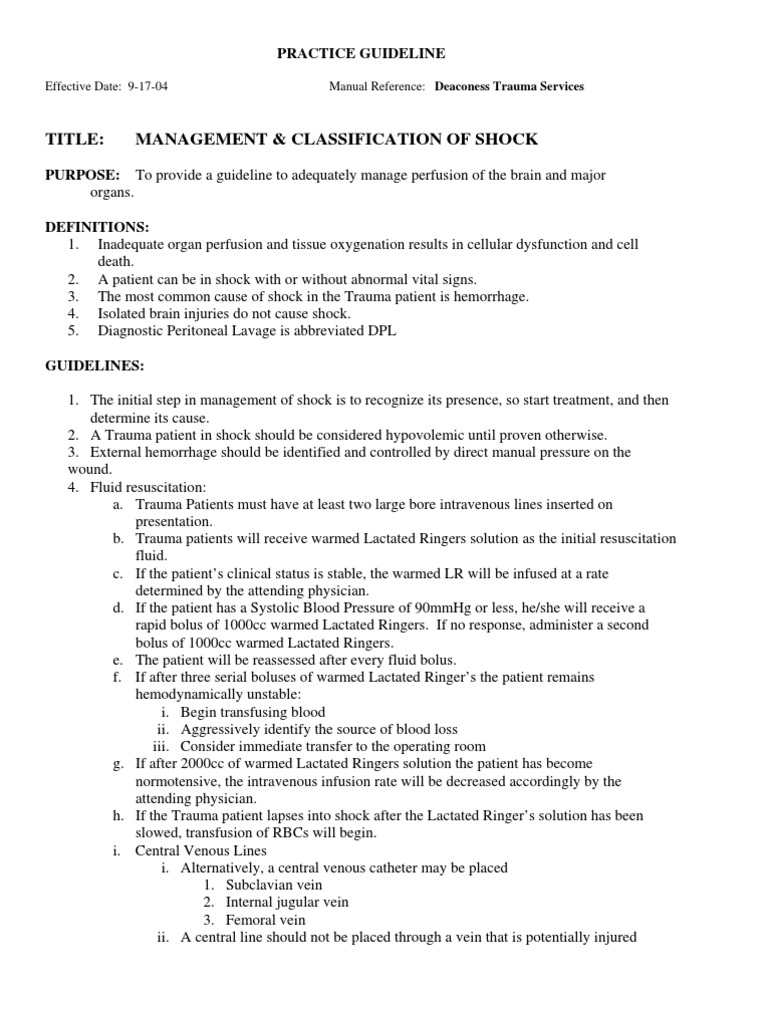 Management Classification of Shock W Flowchart | PDF | Shock ...