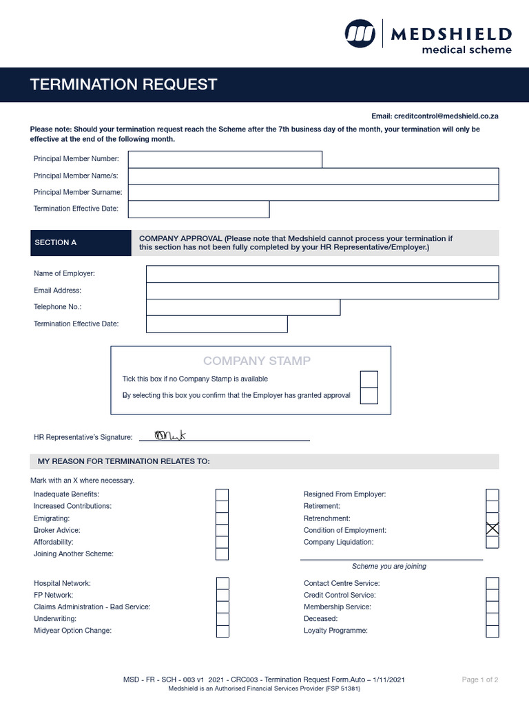 Medshield Termination | PDF