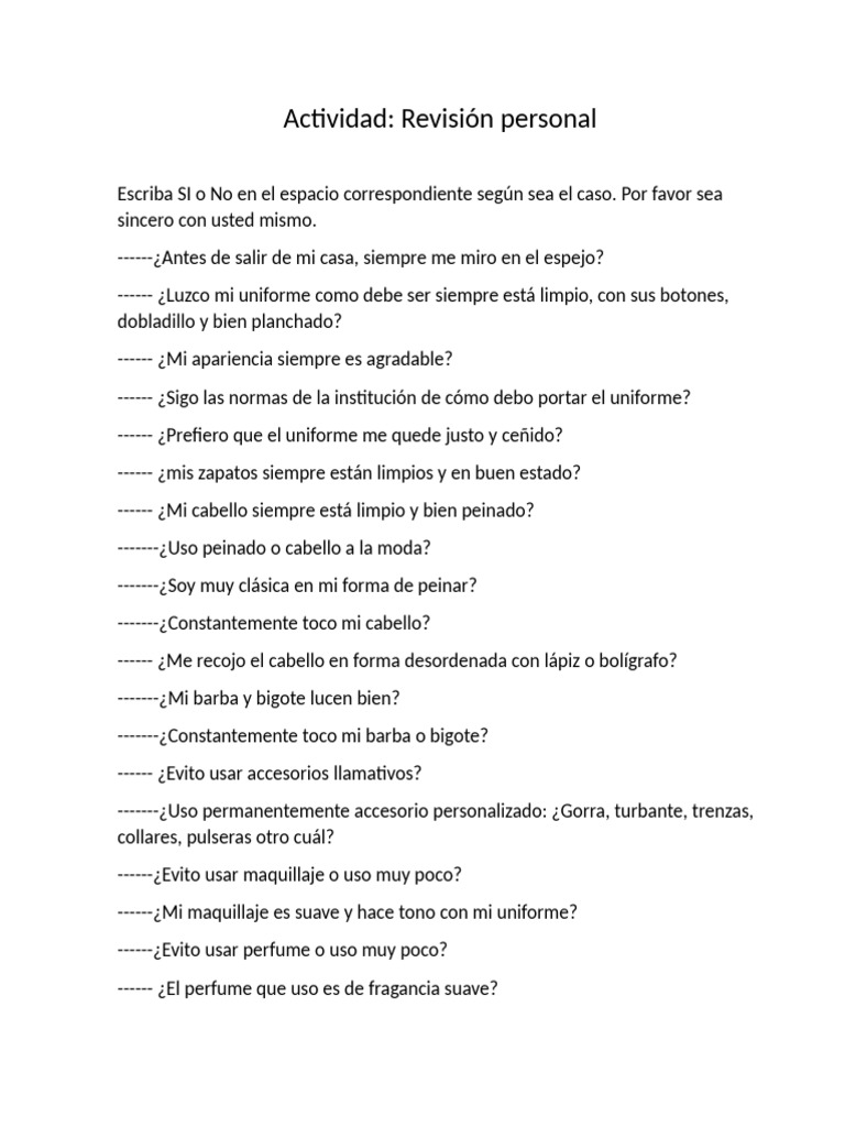 Actividad Revisión Personal N | PDF