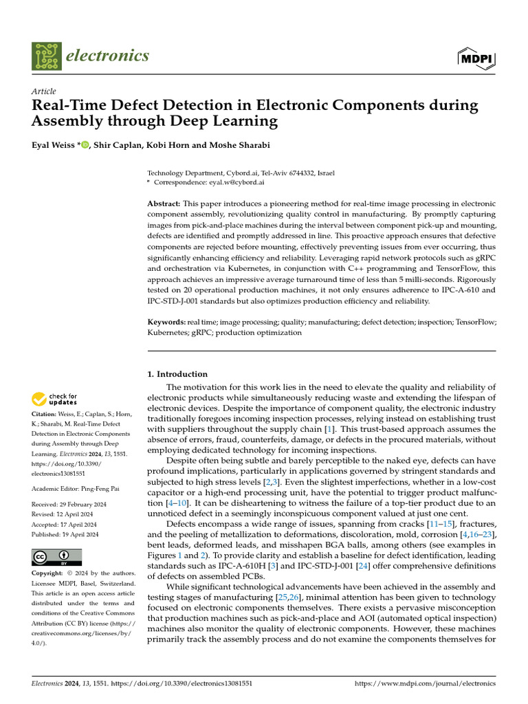 Real-Time Defect Detection in Electronic Components During Assembly ...