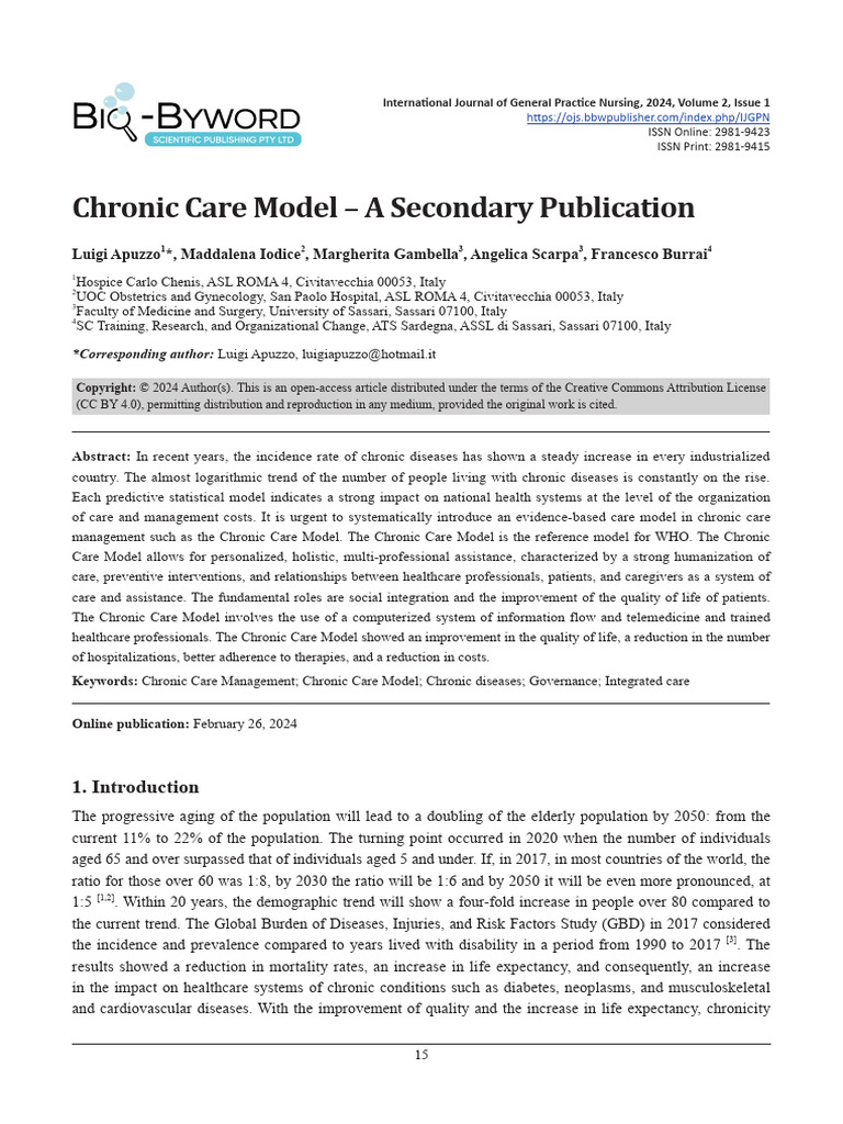 Chronic Care Model - A Secondary Publication | PDF | Chronic Condition ...