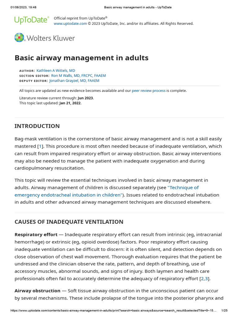 Basic Airway Management in Adults - UpToDate | PDF | Cardiopulmonary ...