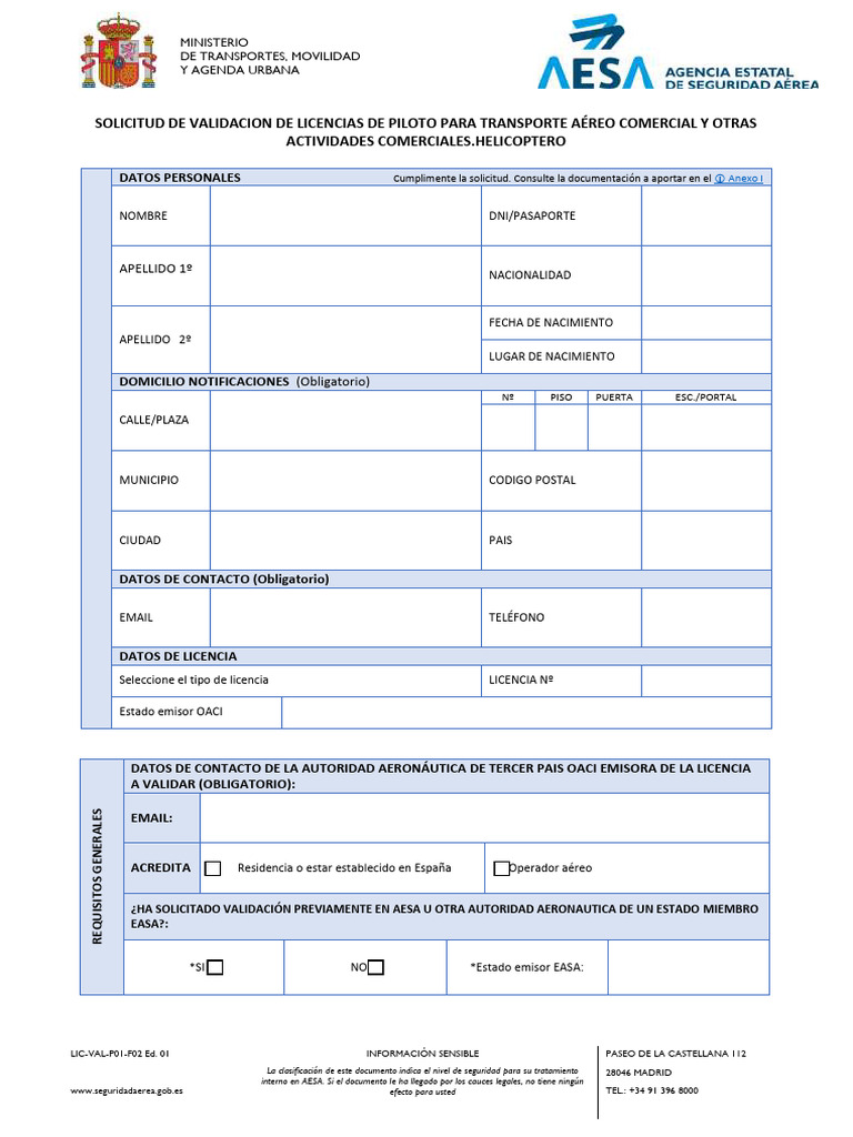 LIC-VAL-P01-F02 Solicitud de Validacion de Licencias de Piloto CPL ...