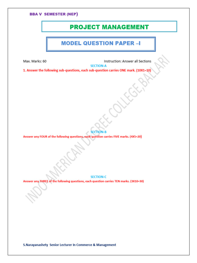 Project Management Model Question Papers | PDF | Equity (Finance ...