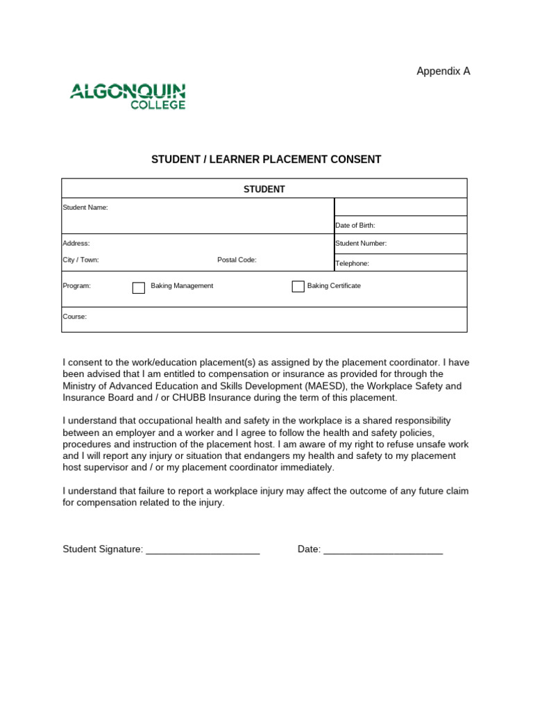 Student Consent Form - Field Placement | PDF