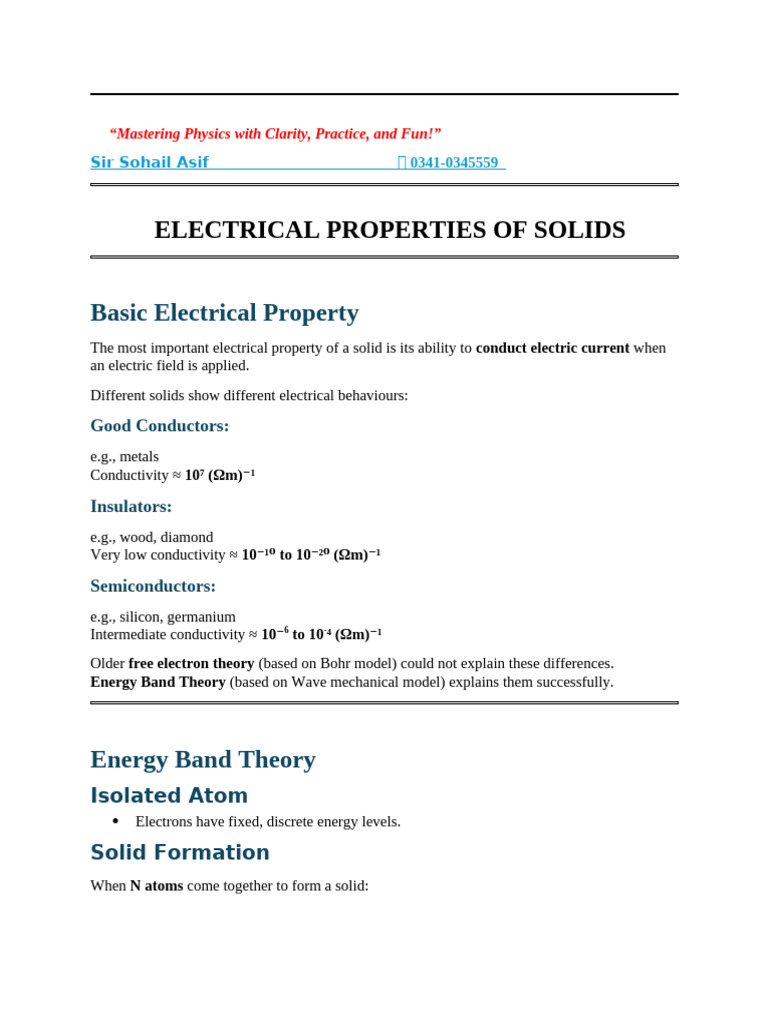 Electrical Properties of Solids | PDF | Semiconductors | Electrical ...