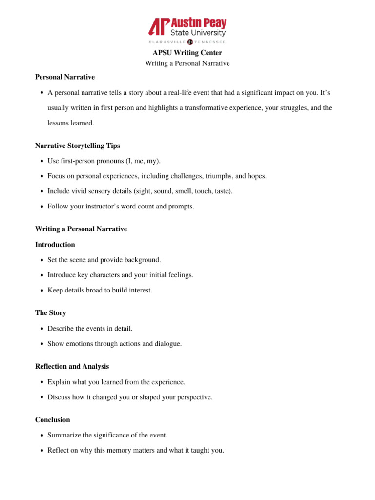 Personal Narrative Handout 2026 | PDF | Narrative | Essays