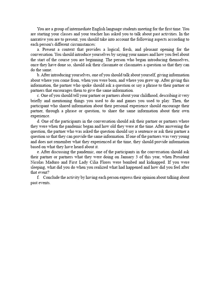 Conversation About Past Experiences | PDF