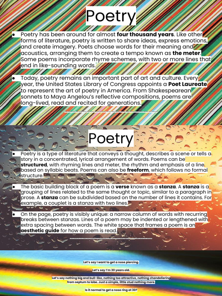 Poetry Presentation, Different Types of Poetry | PDF | Poetry | Poetics