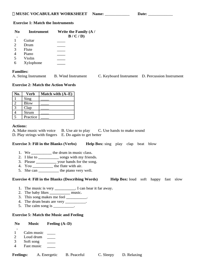 ? Music Vocabulary + Writing Task | PDF