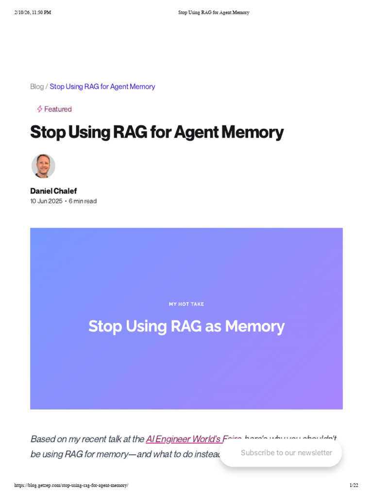 Stop Using RAG For Agent Memory | PDF | Information Retrieval | Memory