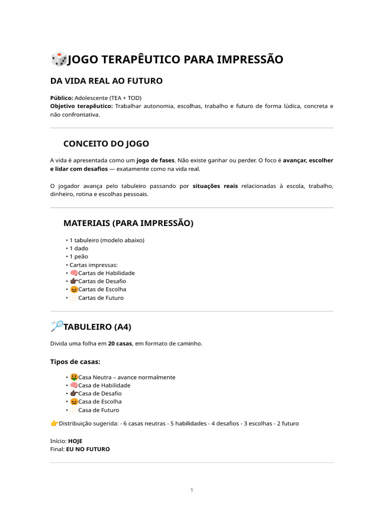 Jogo Terapêutico - Da Vida Real Ao Futuro | PDF | Vida