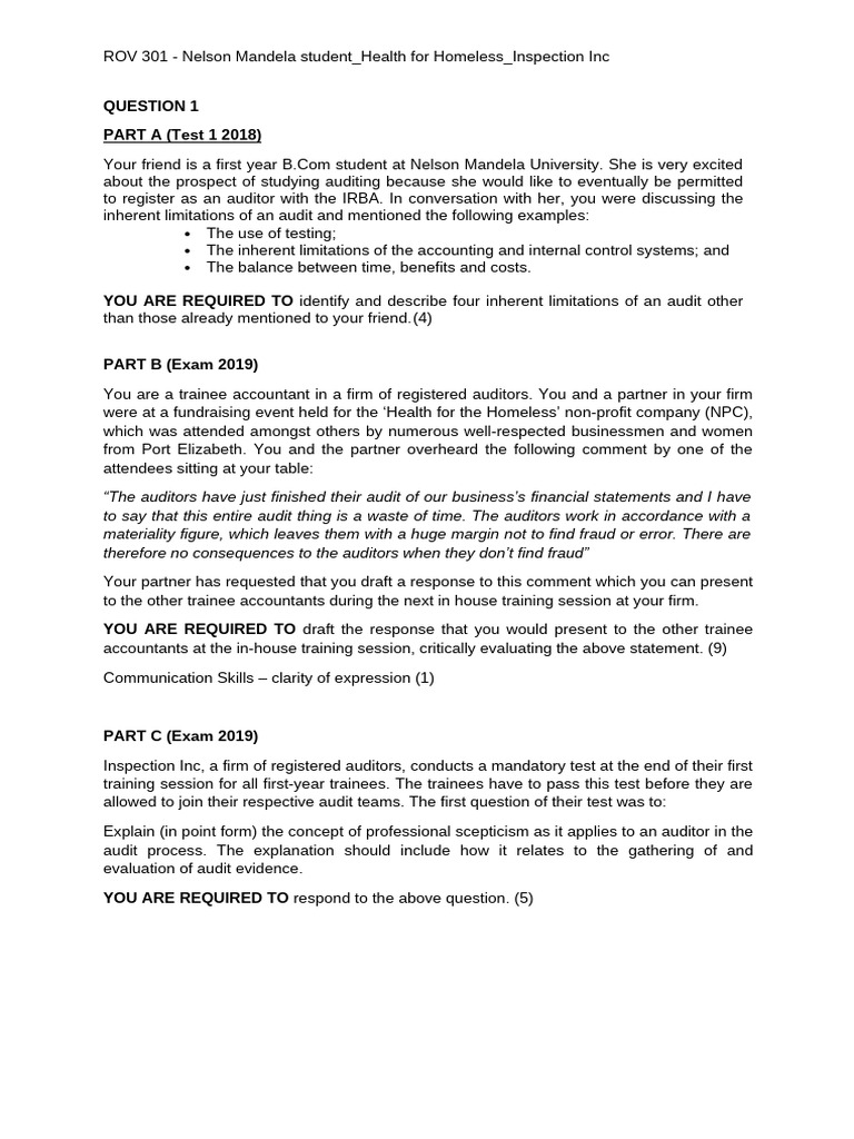 Nelson Mandela Student - Health For Homeless - Inspection Inc Q | PDF ...