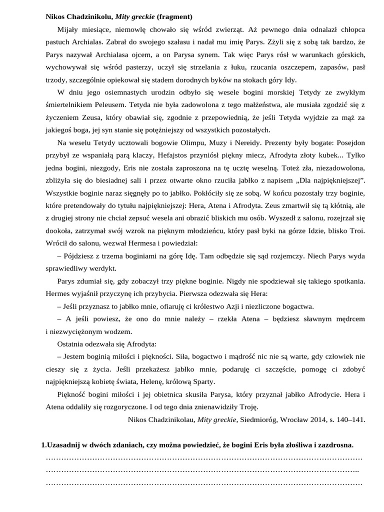 Sprawdzian KL 6 Mity I Bibija | PDF