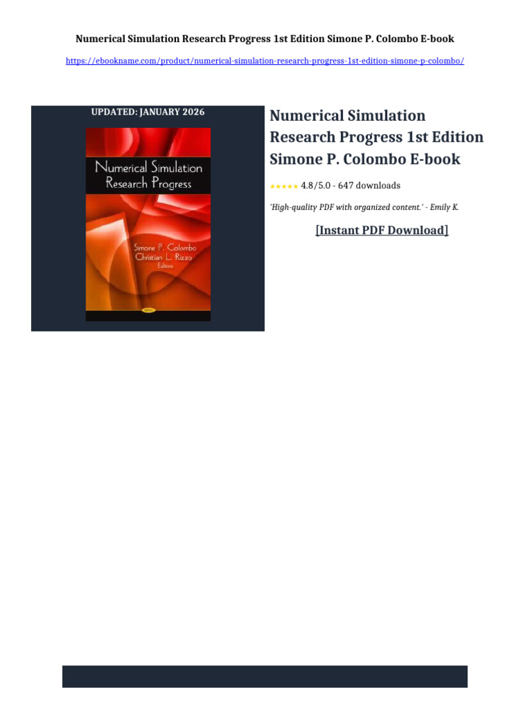 Numerical Simulation Research Progress 1st Edition Simone P. Colombo ...