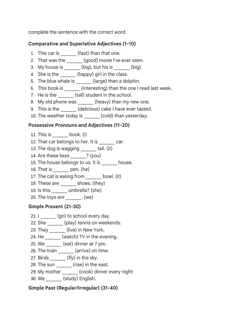 100-Question Verb Form Exercise For Basic English | PDF | Syntax ...
