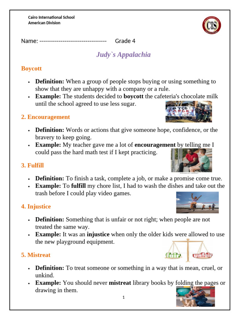 G. 4 Tri. 2 New Vocab. Judy's Appalachia | PDF