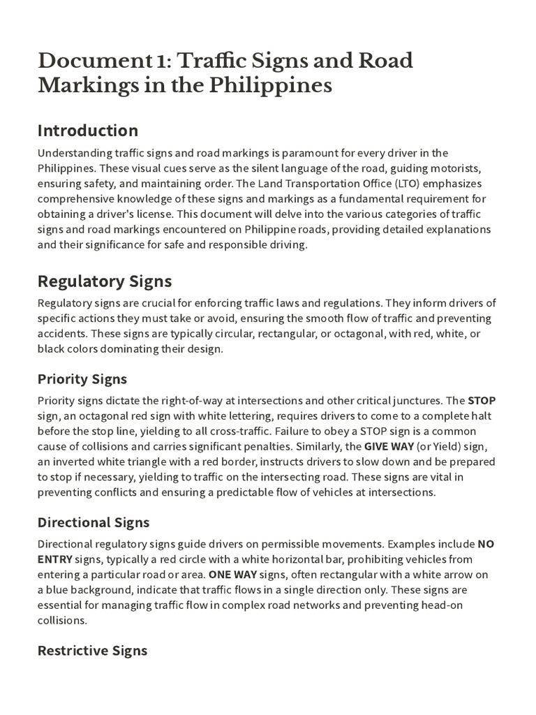 Document 1 Traffic Signs and Road Markings in The Philippines | PDF ...
