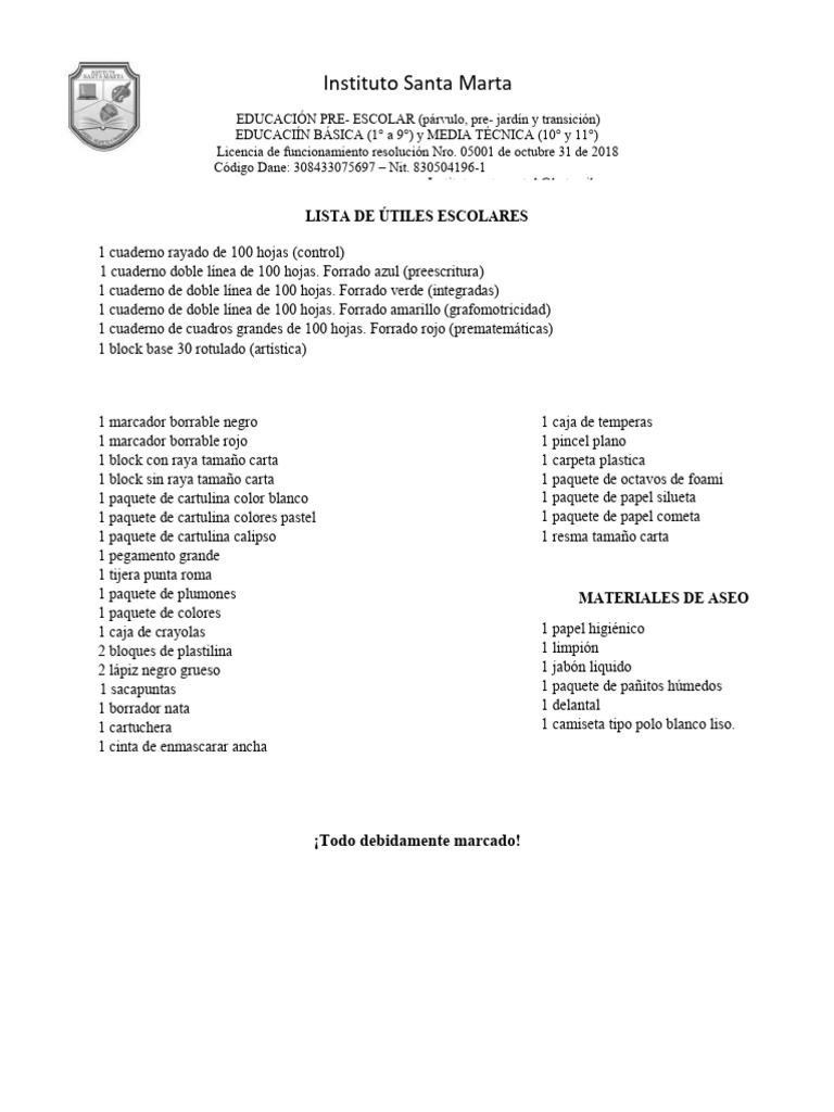 Lista Uteles Escolares 2026 | PDF | Papelería