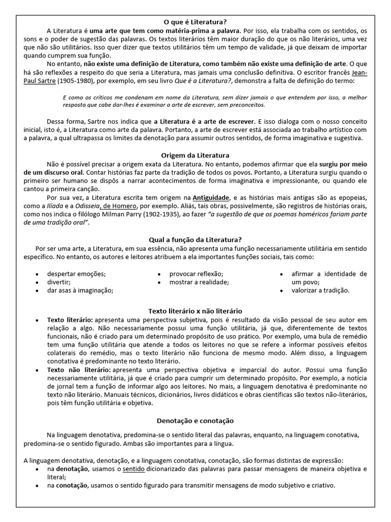 O Que É Literatura - 7º e 8º | PDF