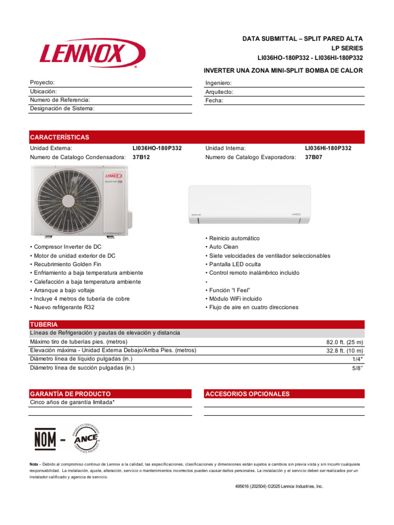 Lennox Ms 18seer r32 36k HP 60hz 230v Submittal (Spa) | PDF ...
