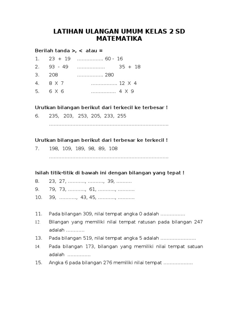 Matematika SD Kelas 2 | PDF