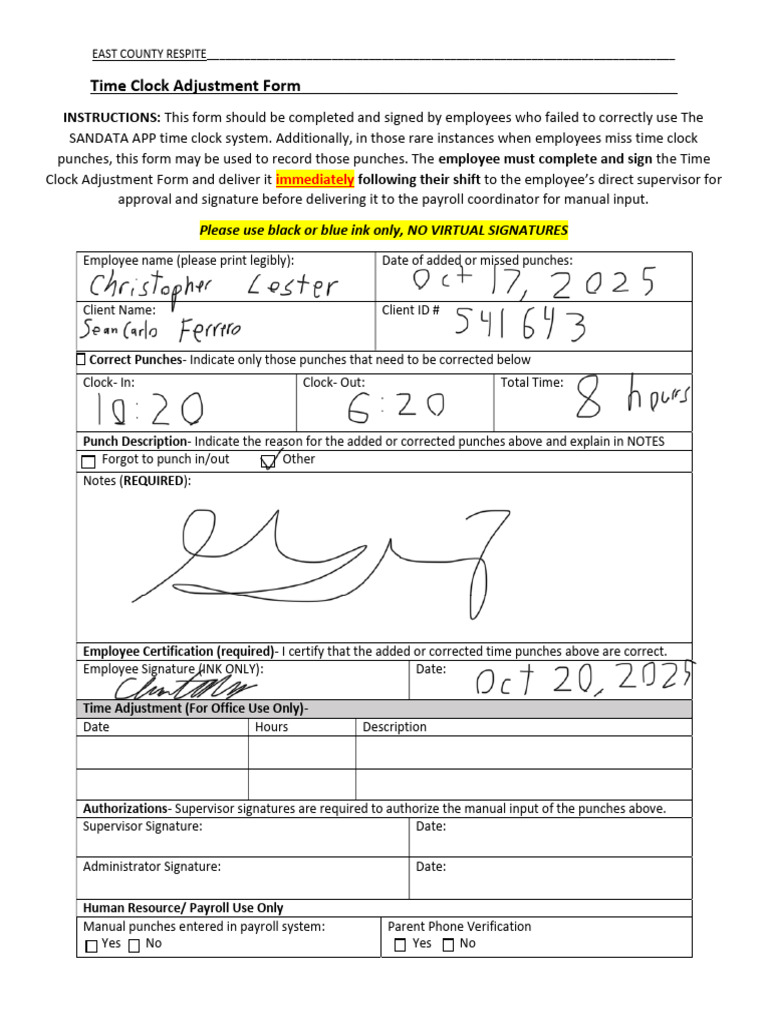 Time Adjustment Form | PDF