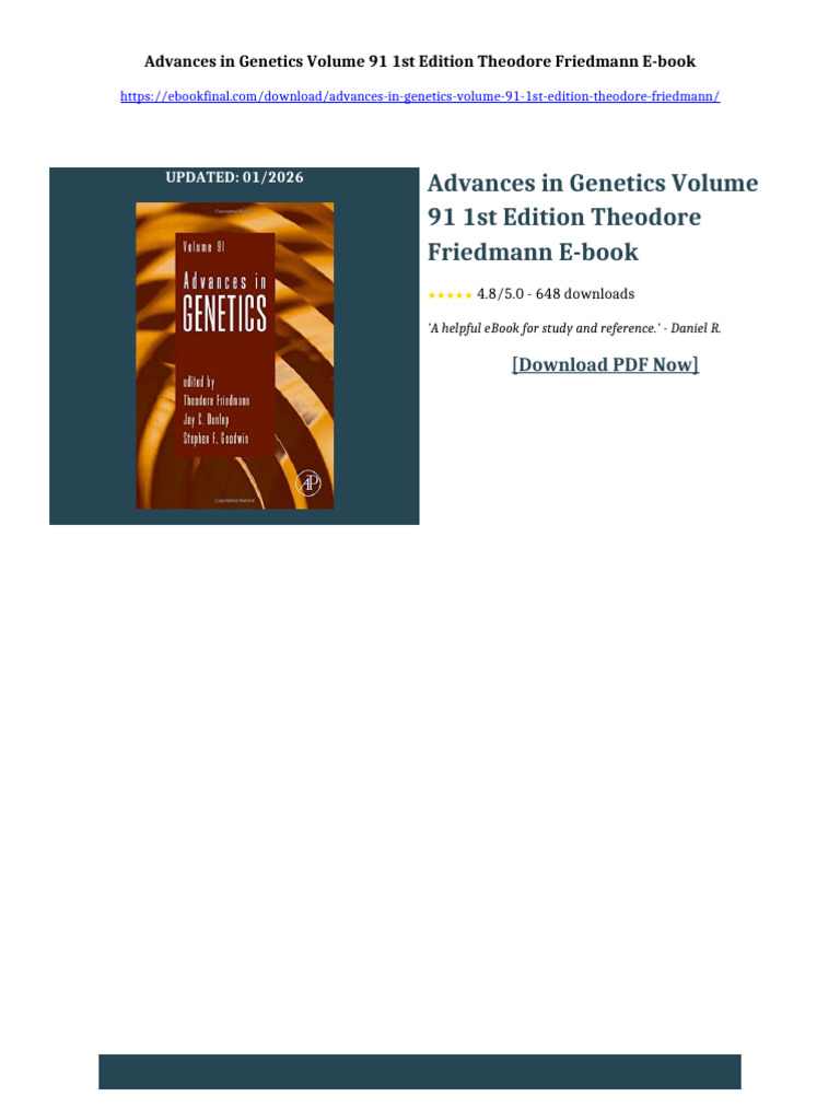 Advances in Genetics Volume 91 1st Edition Theodore Friedmann ebook ...