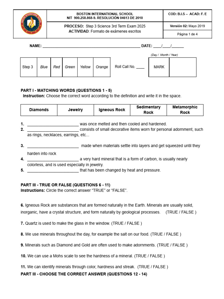 Step 3 Science 3rd Term Exam 2025 | PDF | Rock (Geology) | Minerals