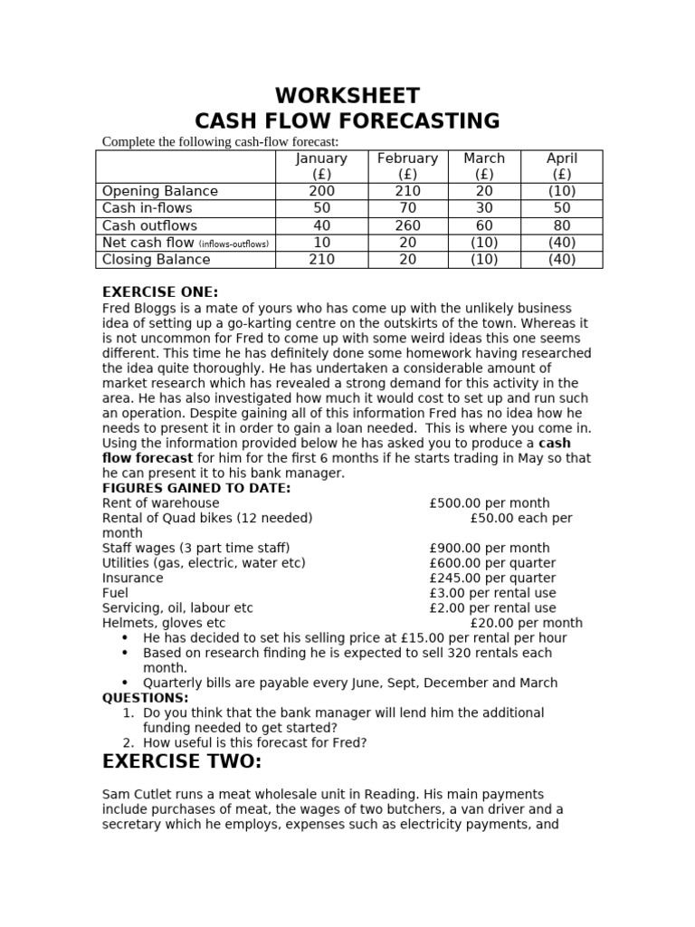 Cash Flow Worksheet Student | PDF | Credit | Finance & Money Management