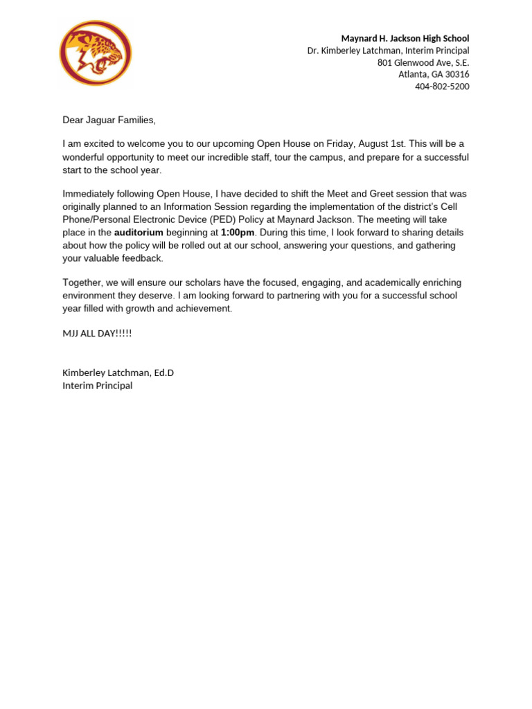 Open House Welcome Letter | PDF