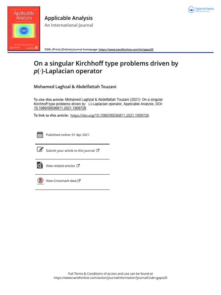 On A Singular Kirchhoff Type Problems Driven by - Laplacian Operator ...