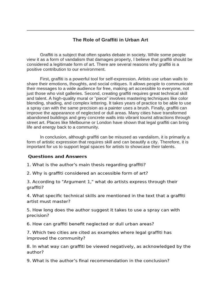 The Role of Graffiti in Urban Art - X - Students-2 | PDF | Graffiti ...
