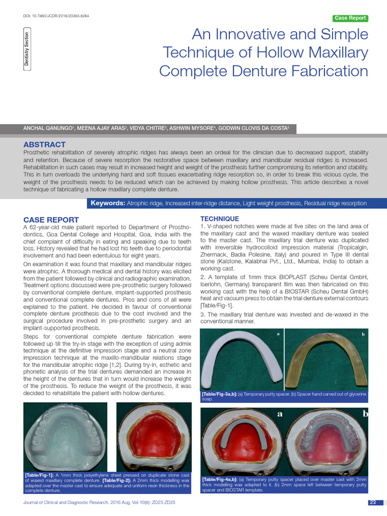 An Innovative and Simple Technique of Hollow Maxil | PDF | Dentures ...
