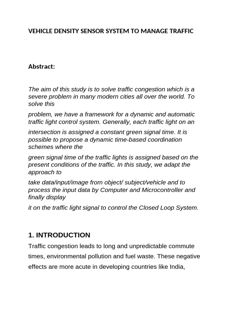 Vehicle Density Sensor System to Manage Traffic | PDF | Traffic ...