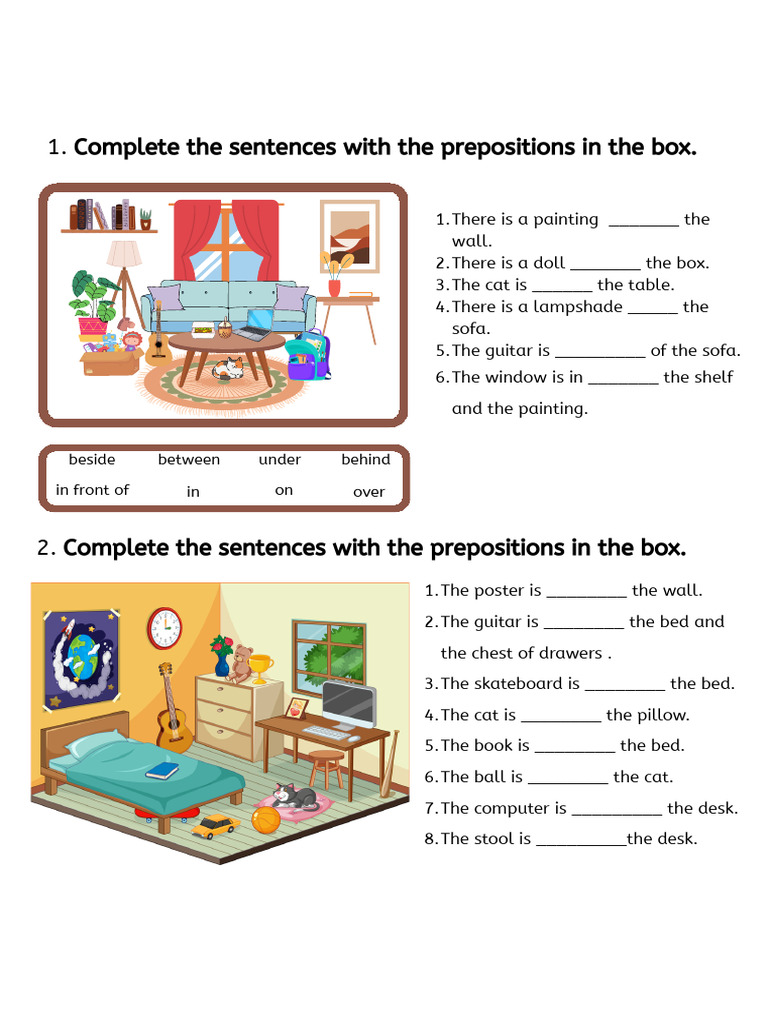 Prepositions of Place Illustrative English Worksheet | PDF