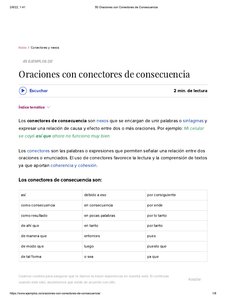 50 Oraciones Con Conectores de Consecuencia | PDF