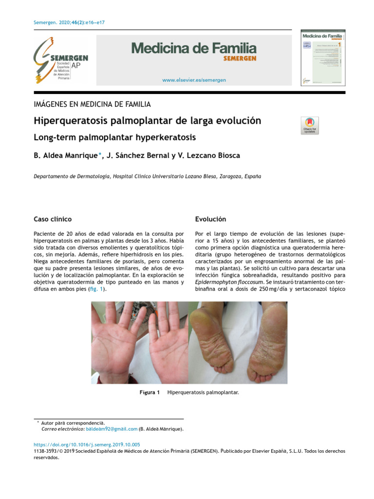 Hiperqueratosis Palmoplantar de Larga Evolución | PDF | Medicina ...