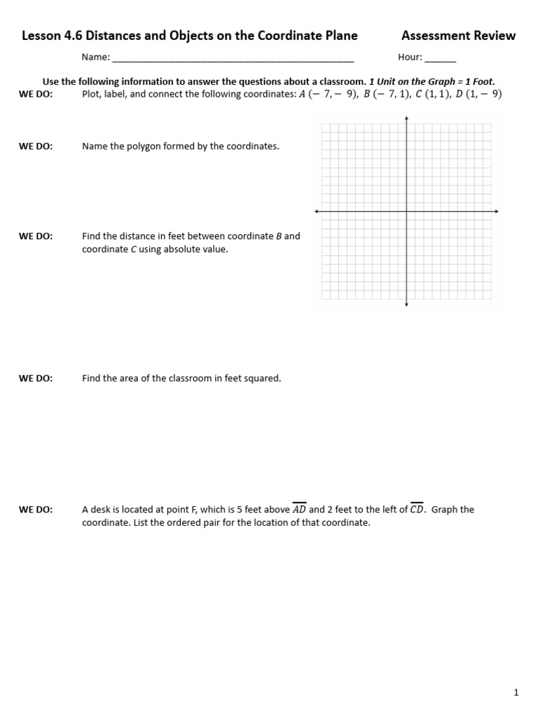 4.6 Objects on the Coordinate Plane - Assessment Review | PDF | Area ...
