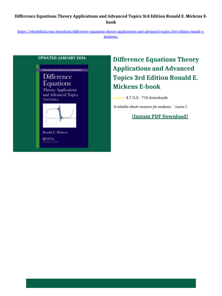 Difference Equations Theory Applications and Advanced Topics 3rd ...