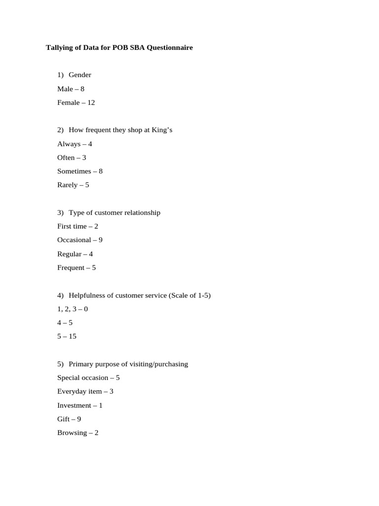Pob Sba Questionnaire Data | PDF