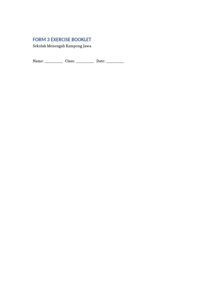 Form 3 Exercise Booklet All Subjects | PDF