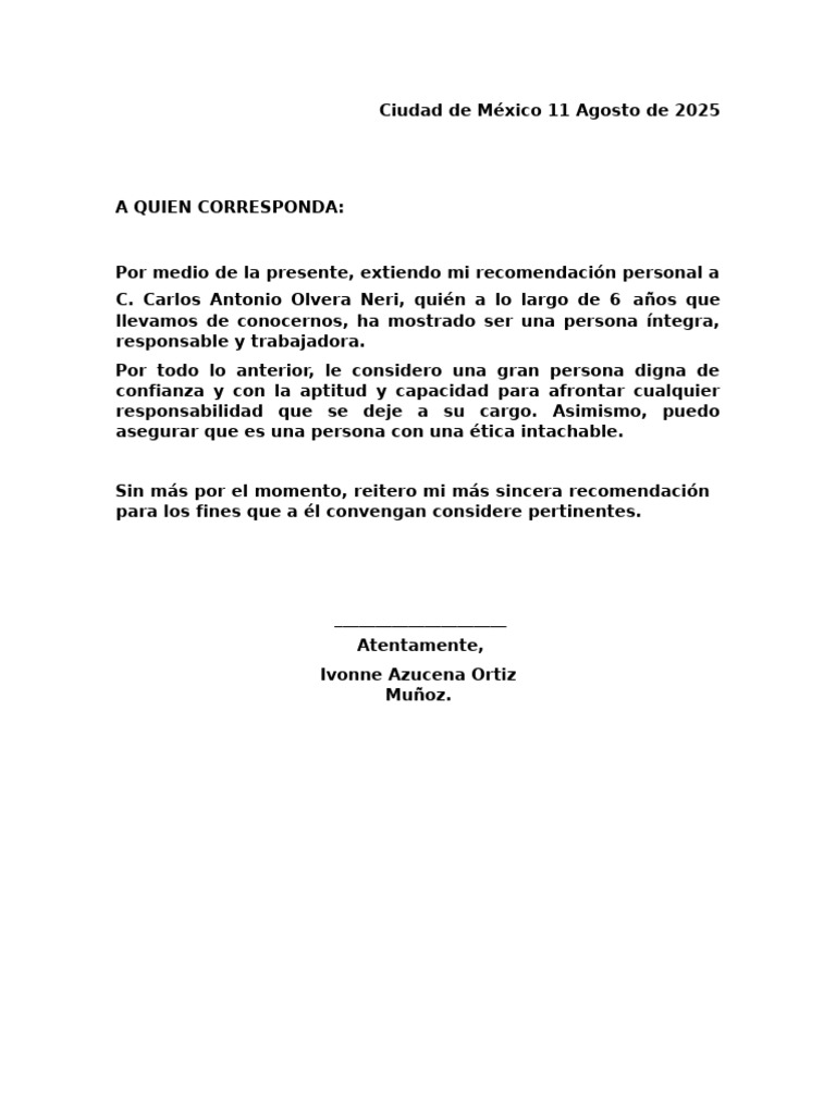 Carta Recom Personal | PDF