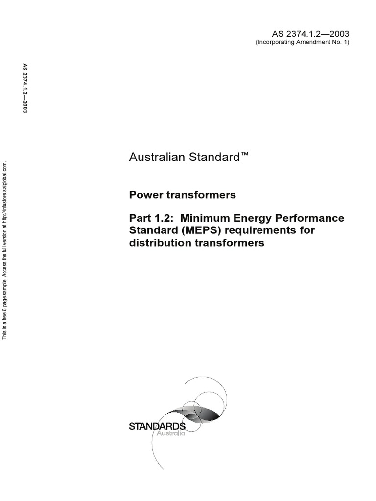 As 2374.1.2-2003 Power Transformers - Minimum Energy Performance ...