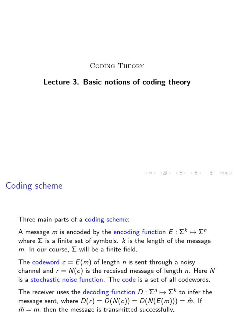 Lecture 3 - Basic Notions of Coding Theory | PDF | Encodings | Applied ...