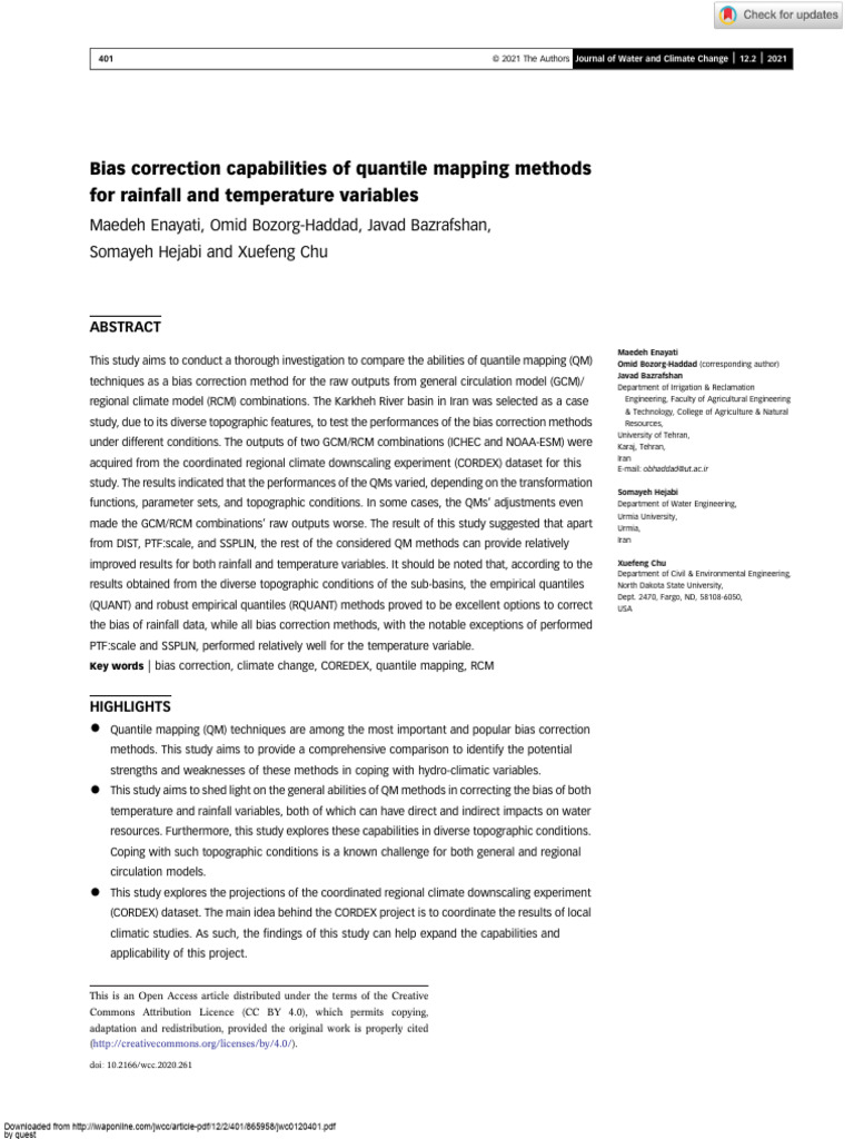 Bias Correction Capabi;Ites of Quantile Mapping Methods for Rainfall ...