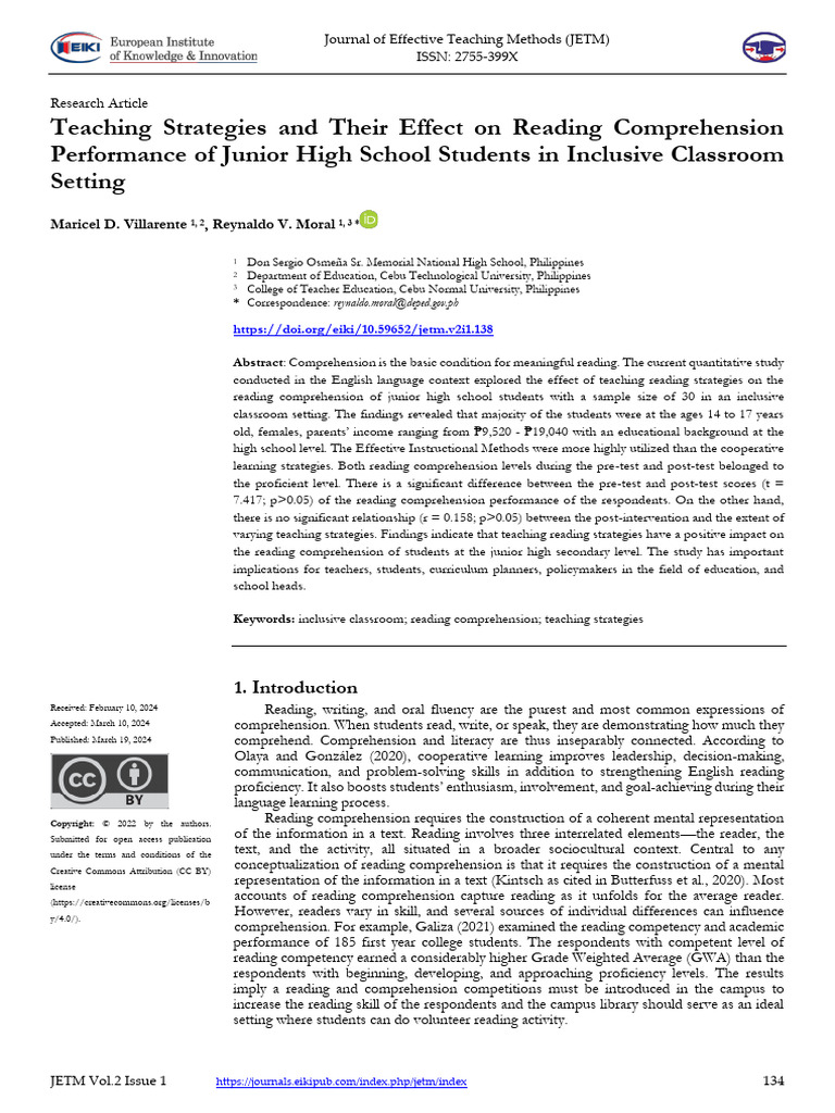 Teaching Strategies and Their Effect On Reading Comprehension ...