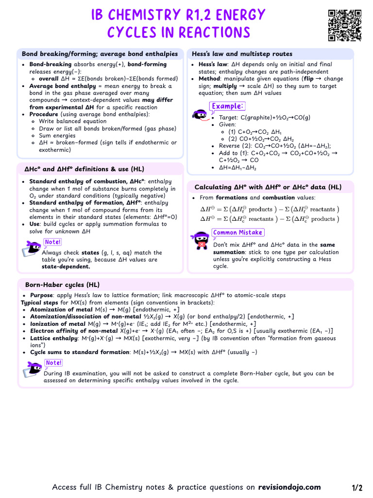 Chemistry R1.2 Energy Cycles in Reactions Cheatsheet | PDF | Enthalpy ...