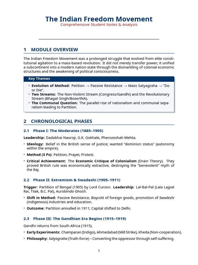 Student Notes - Indian Freedom Movement | PDF | Indian Independence ...