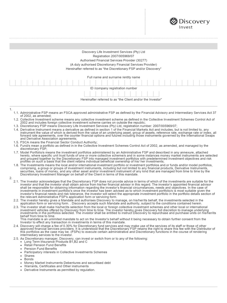 Investment Mandate Agreement Form | PDF | Investing | Taxes